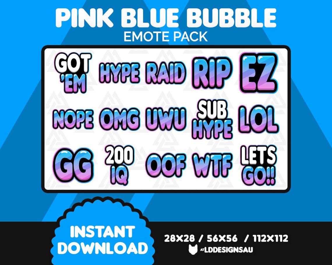 15 Pink Blue Bubble Text Emotes Twitch Emote Emote Pack - Etsy