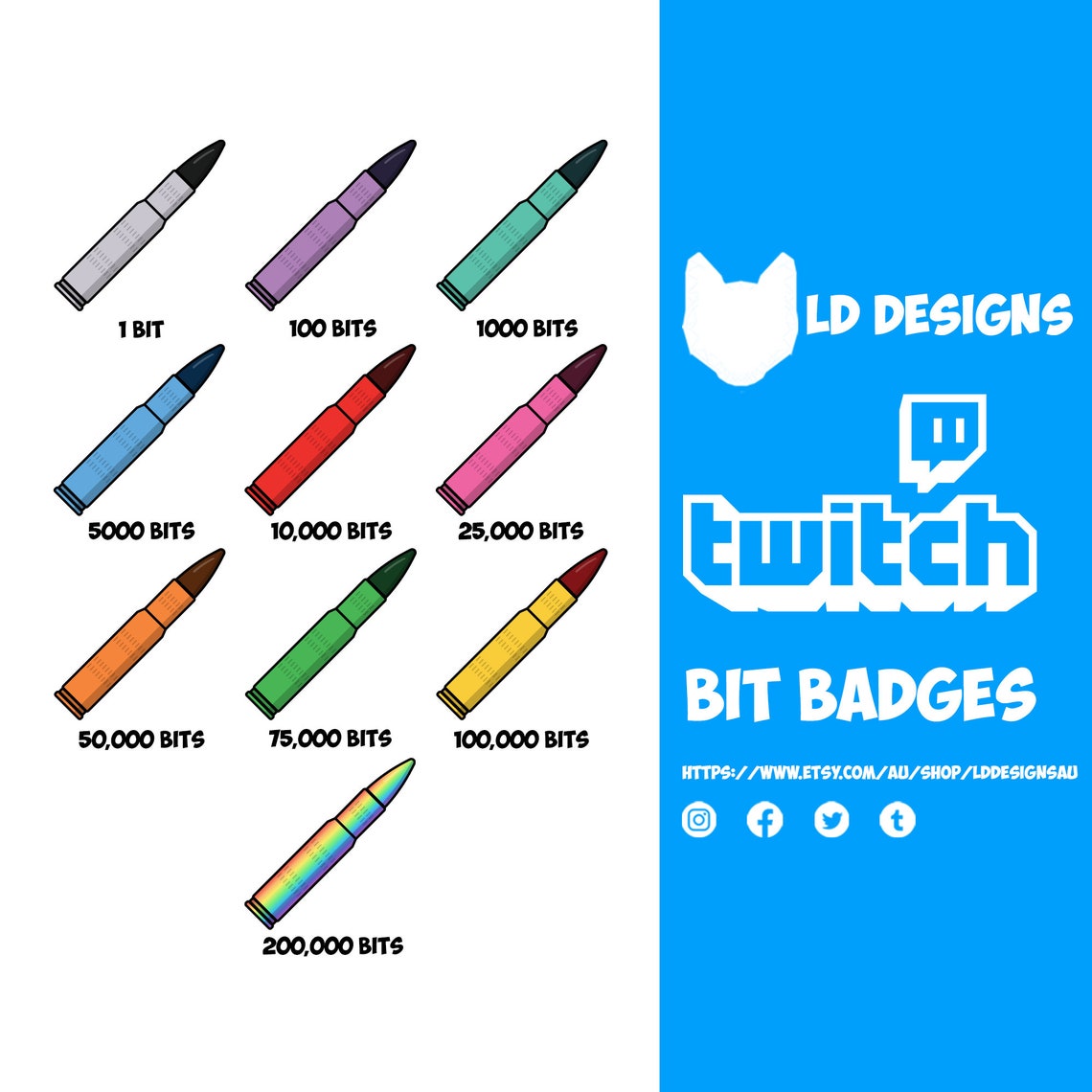 Twitch Bit Badges Twitch Sub Badges Sniper Bullets | Etsy