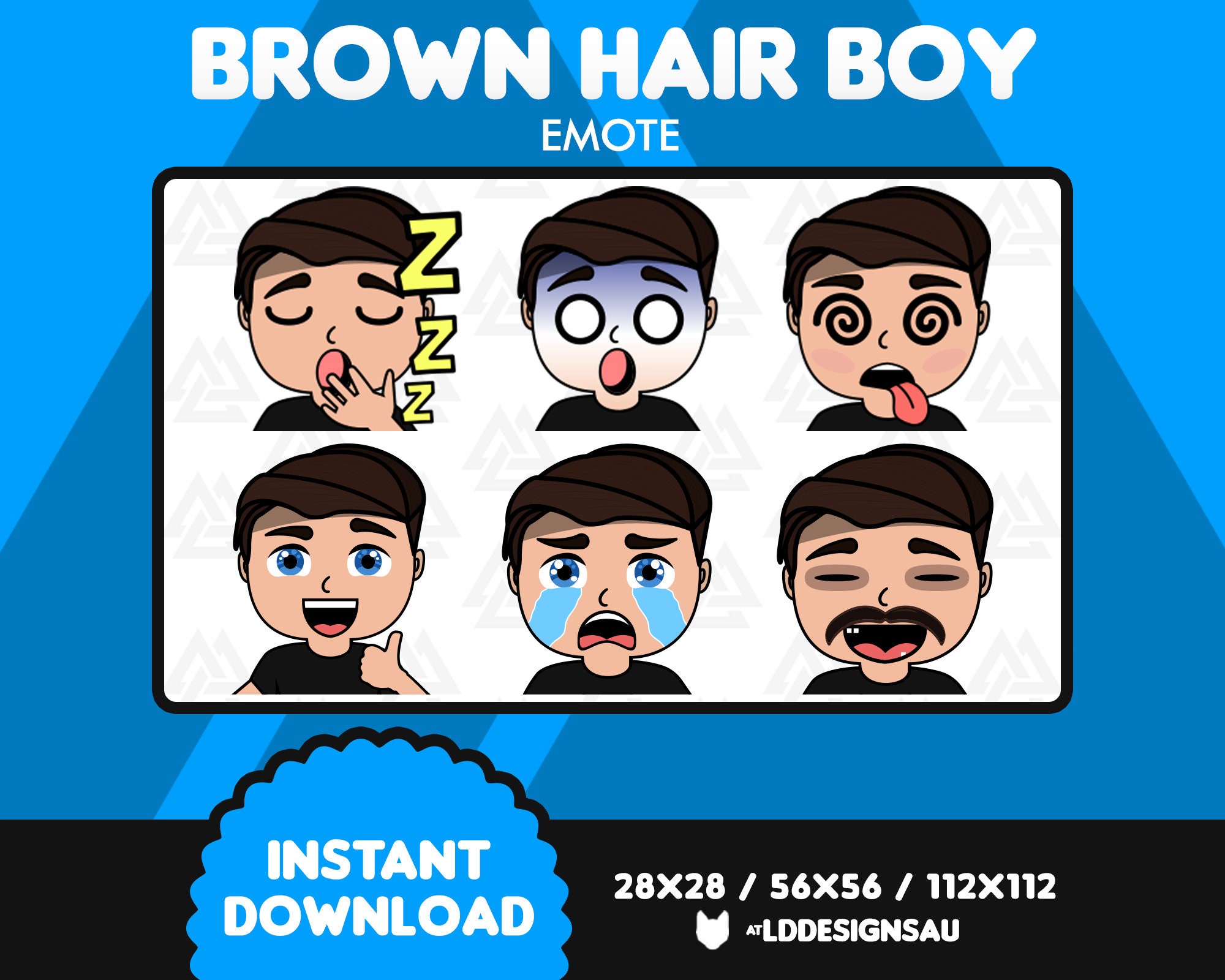 Boy Twitch Emote Chibi Male Brown Hair Blue Eyes Emote 2 - Etsy Hong Kong