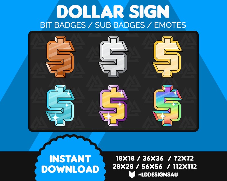 Twitch Sub Badges | Bit Badges | Loyalty Badges | Shiny Dollar Sign ...