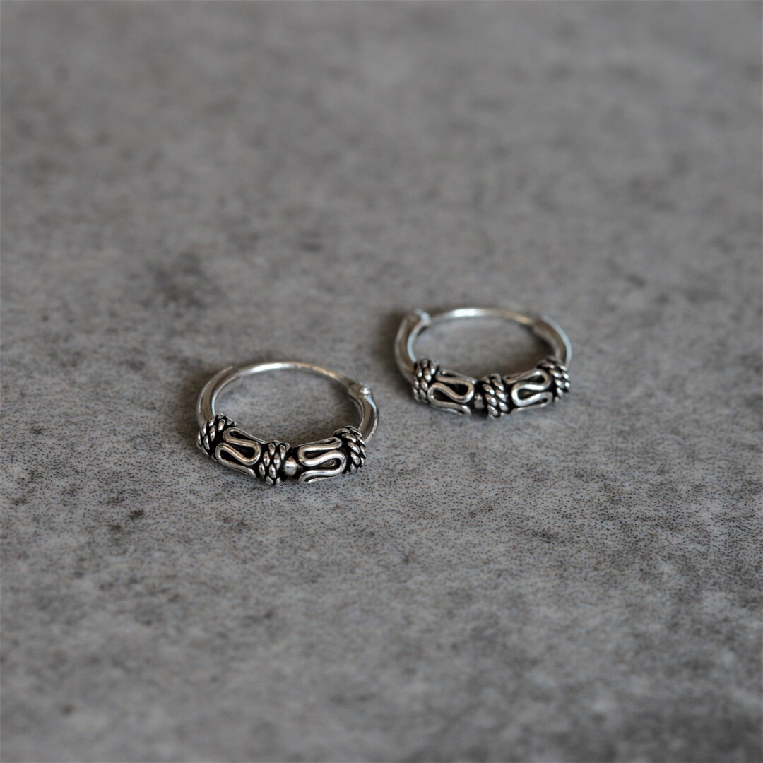 Sterling Silver Bali Hoops, 10mm Bali Hoops, Oxidized Bali Hoops, Tiny ...