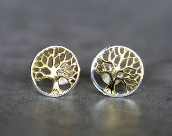 Silver Tree of Life Stud Studscz Tree Crystal Earringstree - Etsy