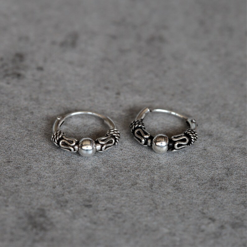 Sterling Silver Bali Hoops 10mm Bali Ball Hoops Oxidized | Etsy