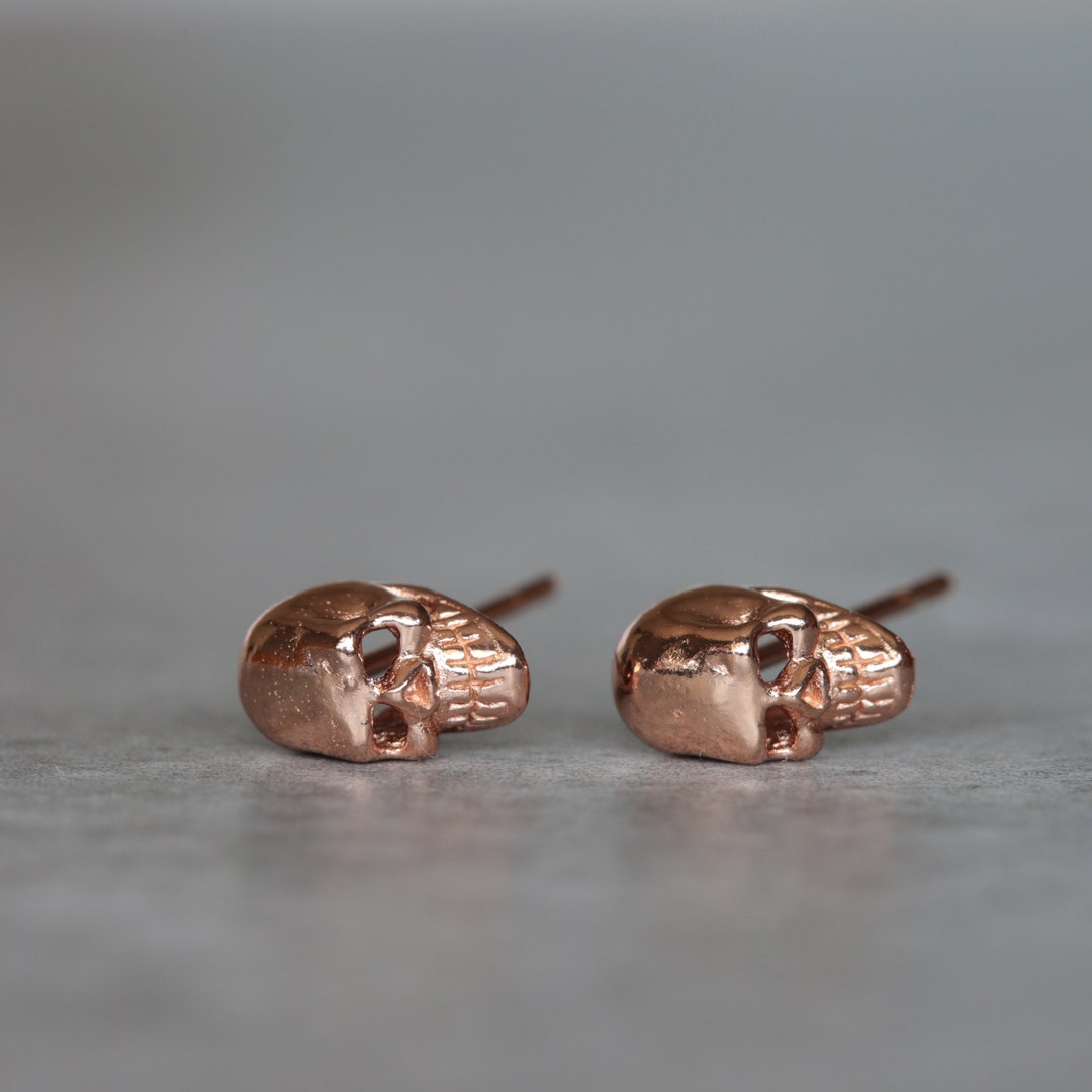 Rose Gold Plated Skull Studs Rose Gold Skull Earrings Rose - Etsy