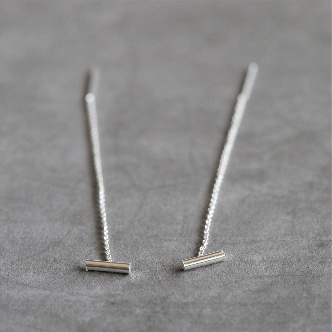 Minimal Bar Chain Threaders Sterling Silver Bar Earrings - Etsy