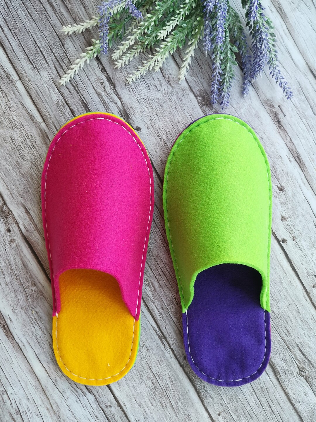 Women Slippers, Felt Slippers, Funny Colorful Slippers, Barefoot ...