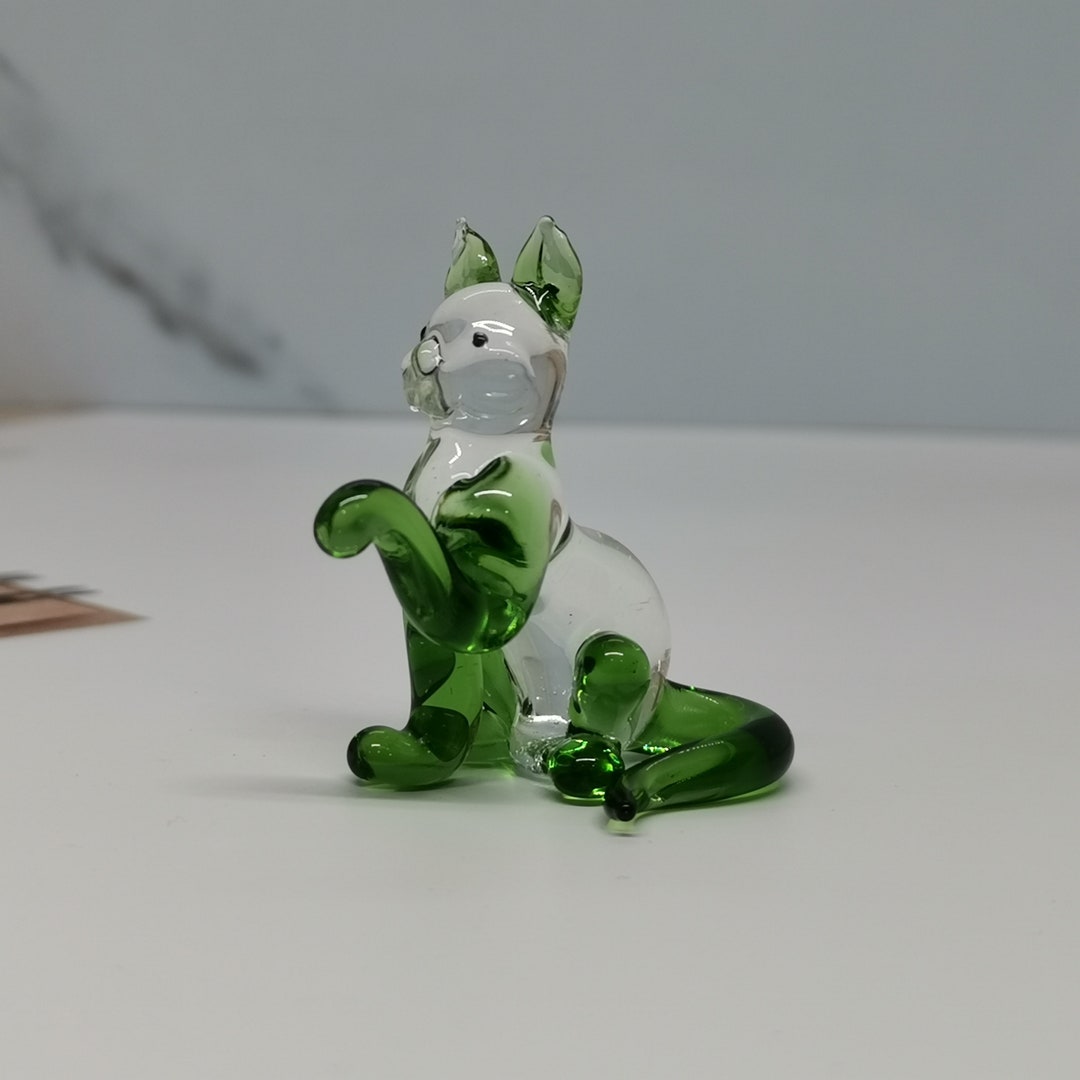 Green Blown Glass Cat Figurine, Lucky Cat, Birthday Gift - Etsy