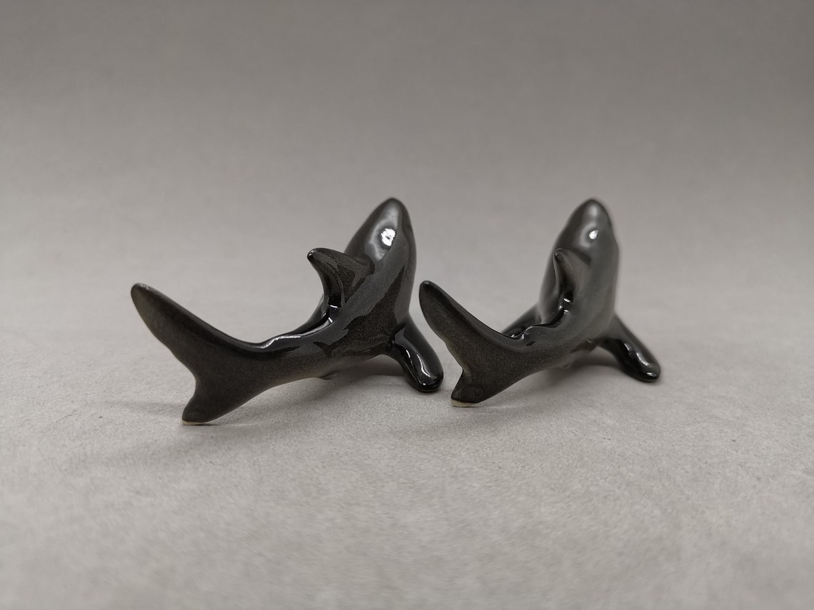 Set of 2 Shark porcelain figurine Ceramic shark Black shark | Etsy