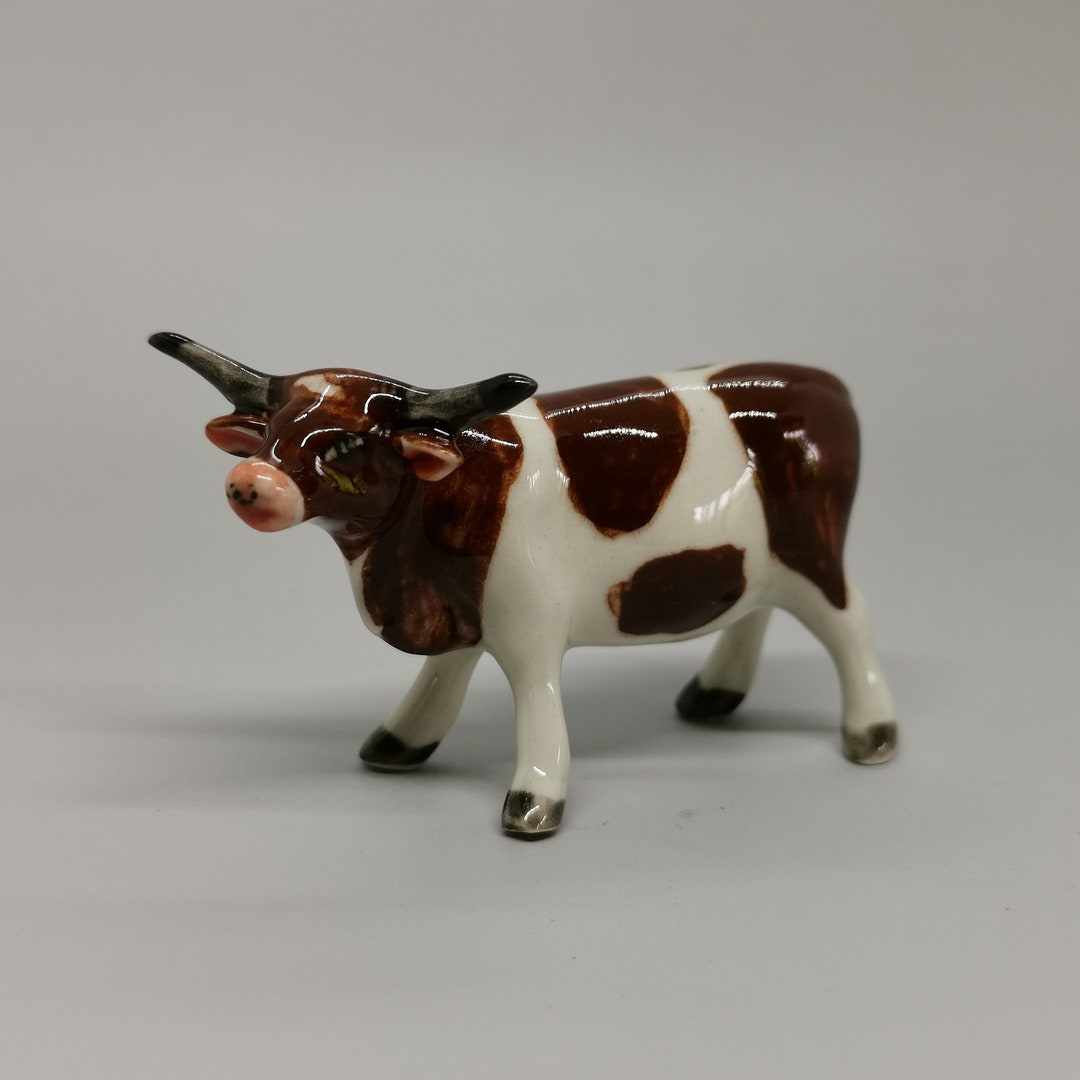 Miniature Ceramic Cow, Handmade, Brown Cow, Decorative and Collectible ...