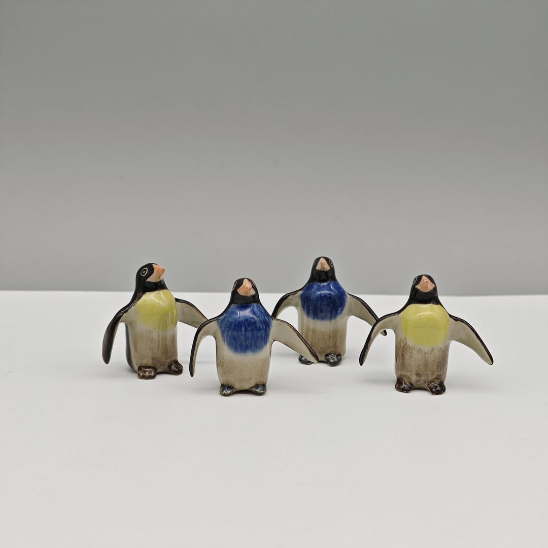 Set of 4 Ceramic Penguin Figurine-miniature Penguins for Decoration and ...
