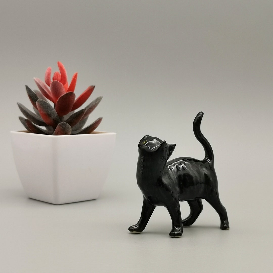 Miniature Ceramic Black Cat Figurines for Decoration, Unique Ceramic ...