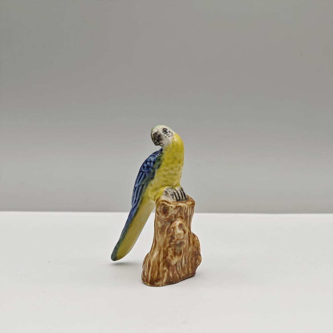 Parrot Figurine Porcelain, Blue Yellow Ceramic Parrots,bird Figurines ...
