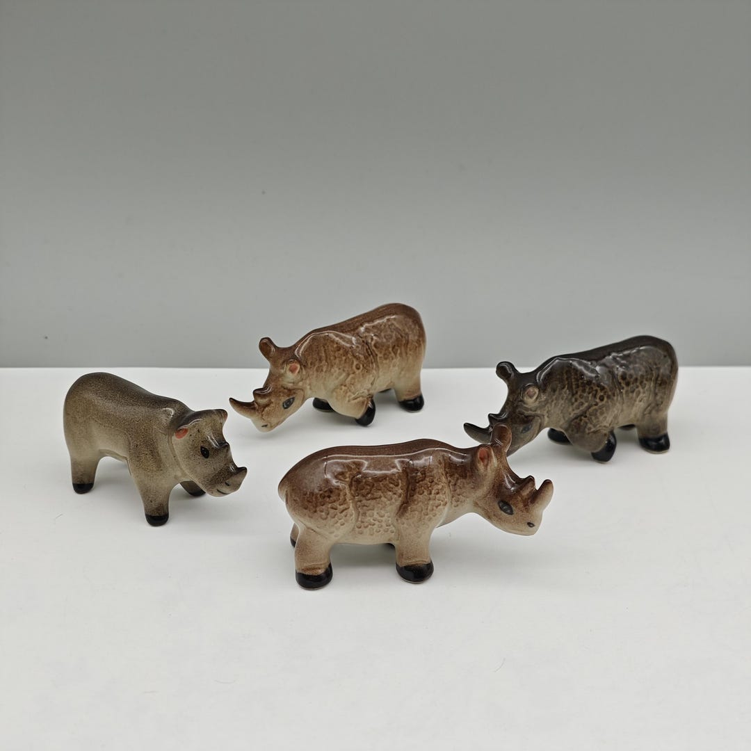 Rhinoceros Sculpture-rhinoceros Rhino Figurine Ceramic Animal Miniature ...