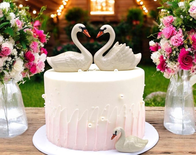 Handmade Ceramic Swan Figurines: Swans Cake Topper, Set of 3 - Etsy