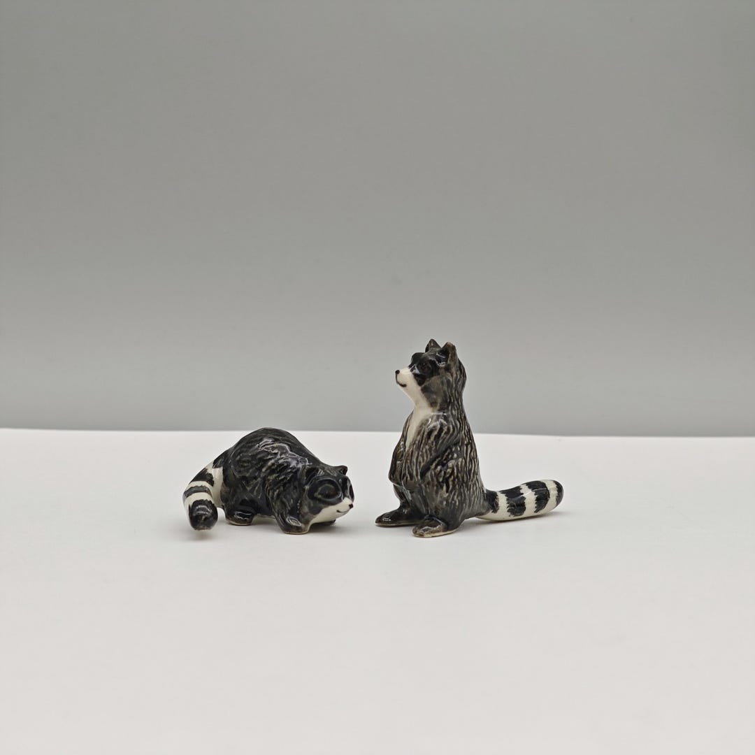 Set of 2 Miniature Ceramic Raccoon Figurines-handmade Mini Raccoon ...