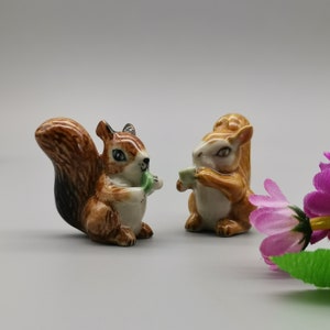Set of 2 Miniature Ceramic Squirrel Figurines for Decoration-adorable ...