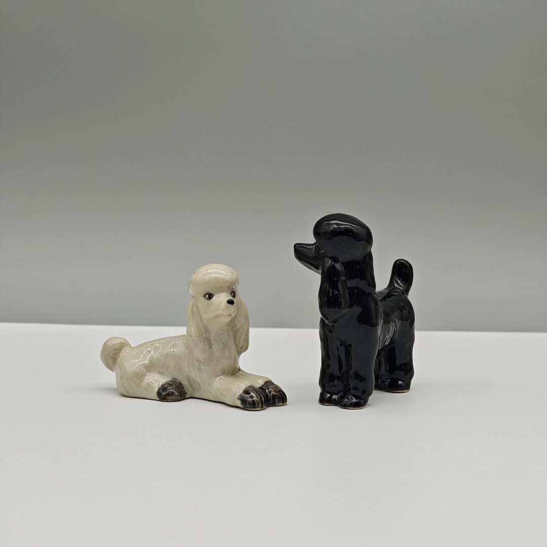 Set of 2 Ceramic Poodle Figurine-small Animal Figurines Ceramic-black ...
