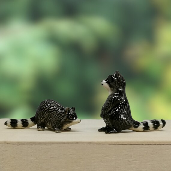 Set of 2 Handmade Ceramic Raccoon Figurine Miniature Raccoon - Etsy