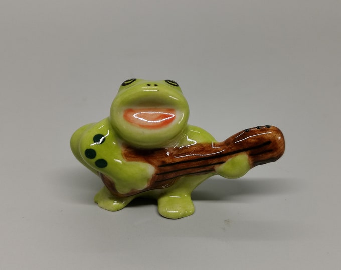 Frog Ceramic Figurine, Miniature Frog, Musician Frog, Handmade, Green ...