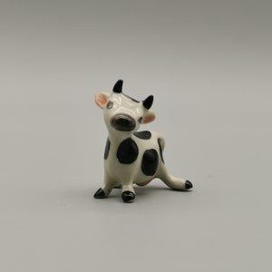 Miniature Ceramic Cow Baby, Handmade, for Room Decoration, Black and ...