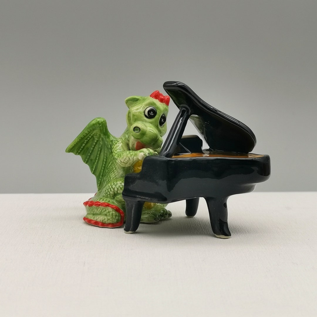 Dragon Figurine, Miniature Dragon, Green Dragon Plush, Playing Piano ...