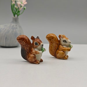 Set of 2 Miniature Ceramic Squirrel Figurines for Decoration-adorable ...