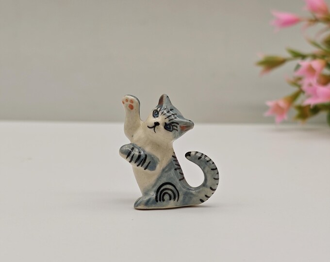 Adopt a Little Friends Small Ceramic Cat Figurines, Miniature Animal ...
