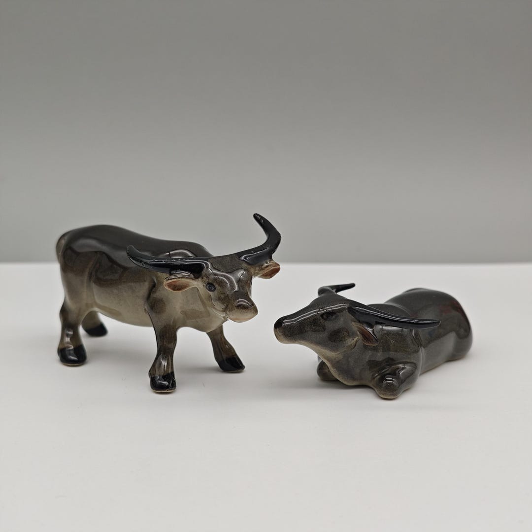Set of 2 Ceramic Buffalo Figurines-miniature Buffalo-thai Buffalo ...