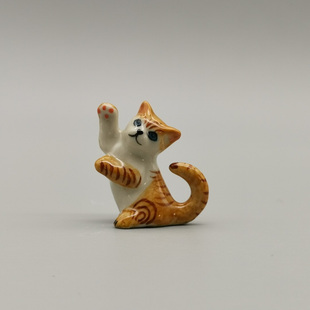 Orange Ceramic Cat Figurine, Miniature Standing Cat, Collectible ...