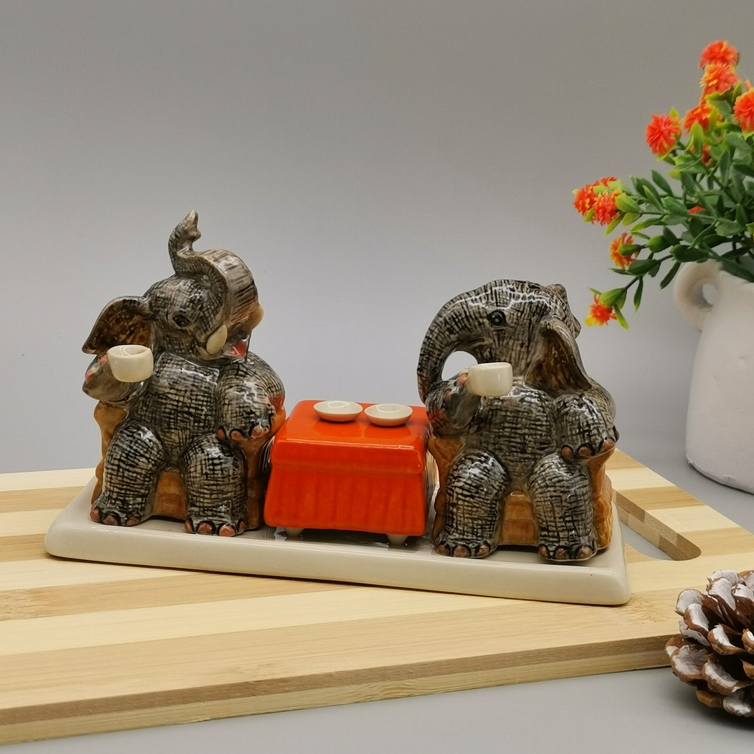 Handmade Ceramic Elephant Salt and Pepper Shakers, Elephant Gift, for ...