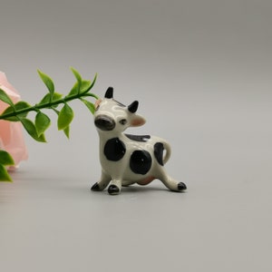 Miniature Ceramic Cow Baby, Handmade, for Room Decoration, Black and ...
