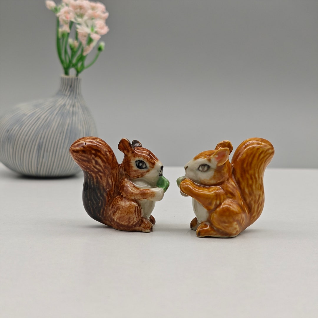 Set of 2 Miniature Ceramic Squirrel Figurines for Decoration-adorable ...