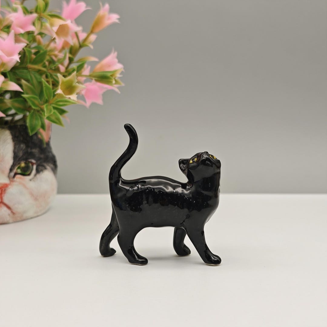 Handmade Black Ceramic Cat Figurine: Minimalist Home Decor - Etsy