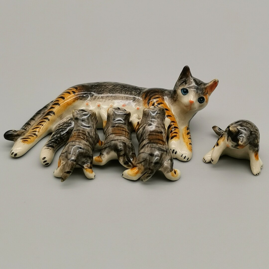 Ceramic Cat Ornaments for Home Decor,cute Porcelain Cat Miniatures ...