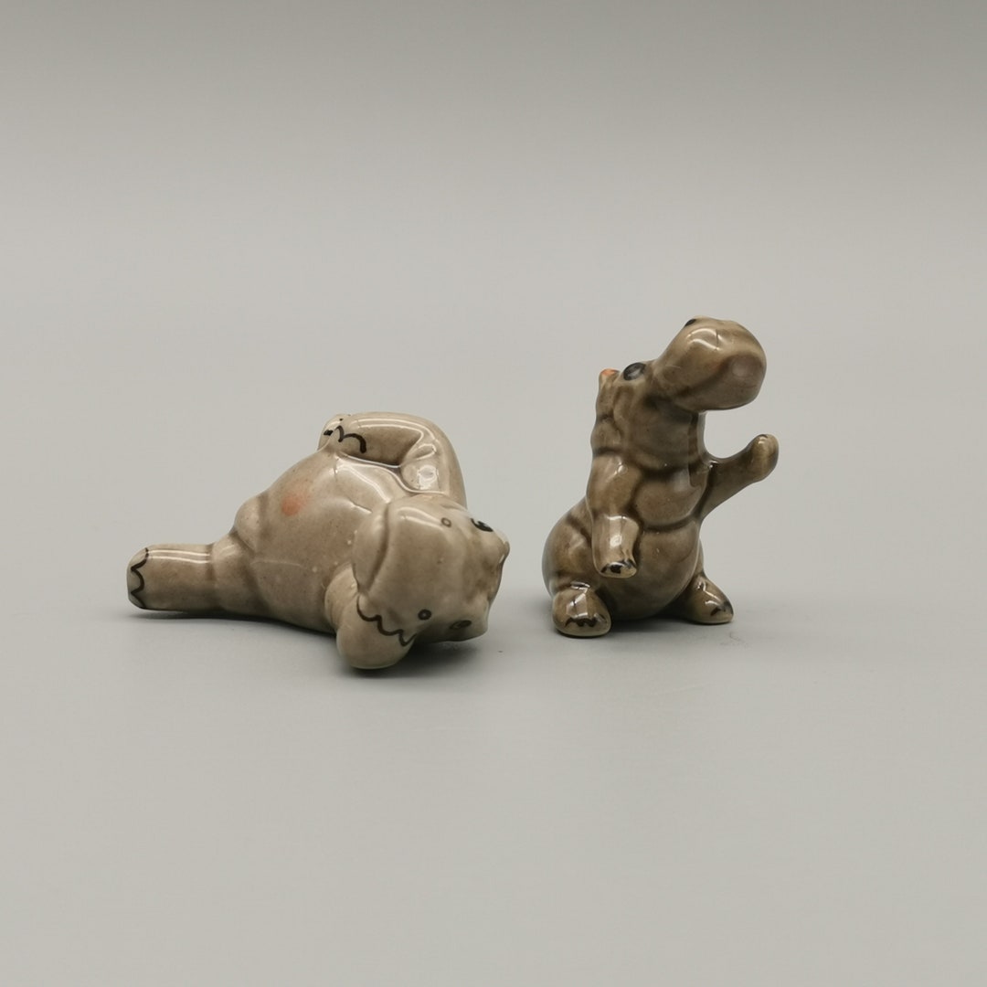 Set of 2 Ceramic Hippo Figurine for Home Decoration and Collection ...