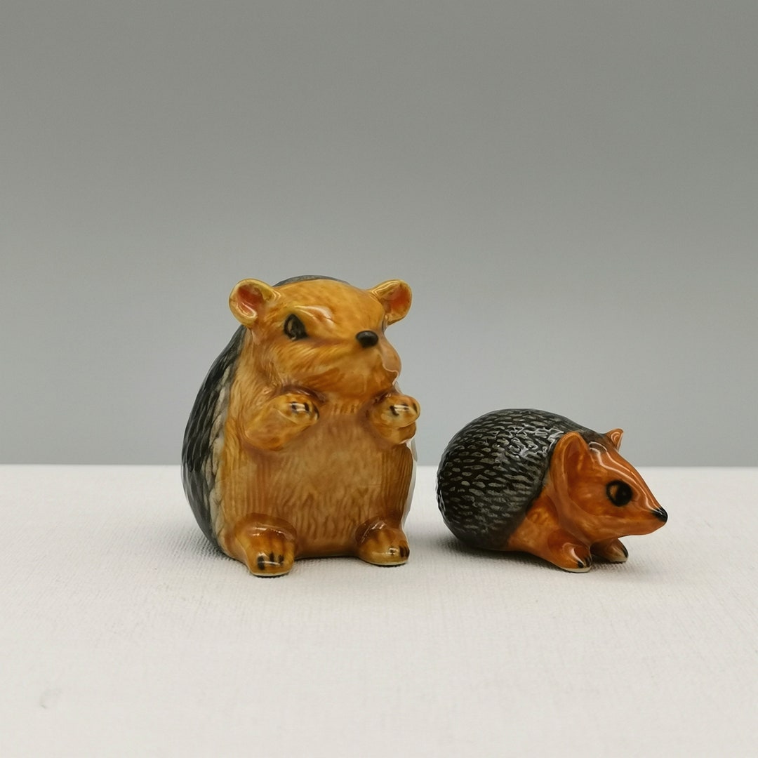 Set of 2 Ceramic Hedgehog Figurine-hedgehog Figurine-miniature ...