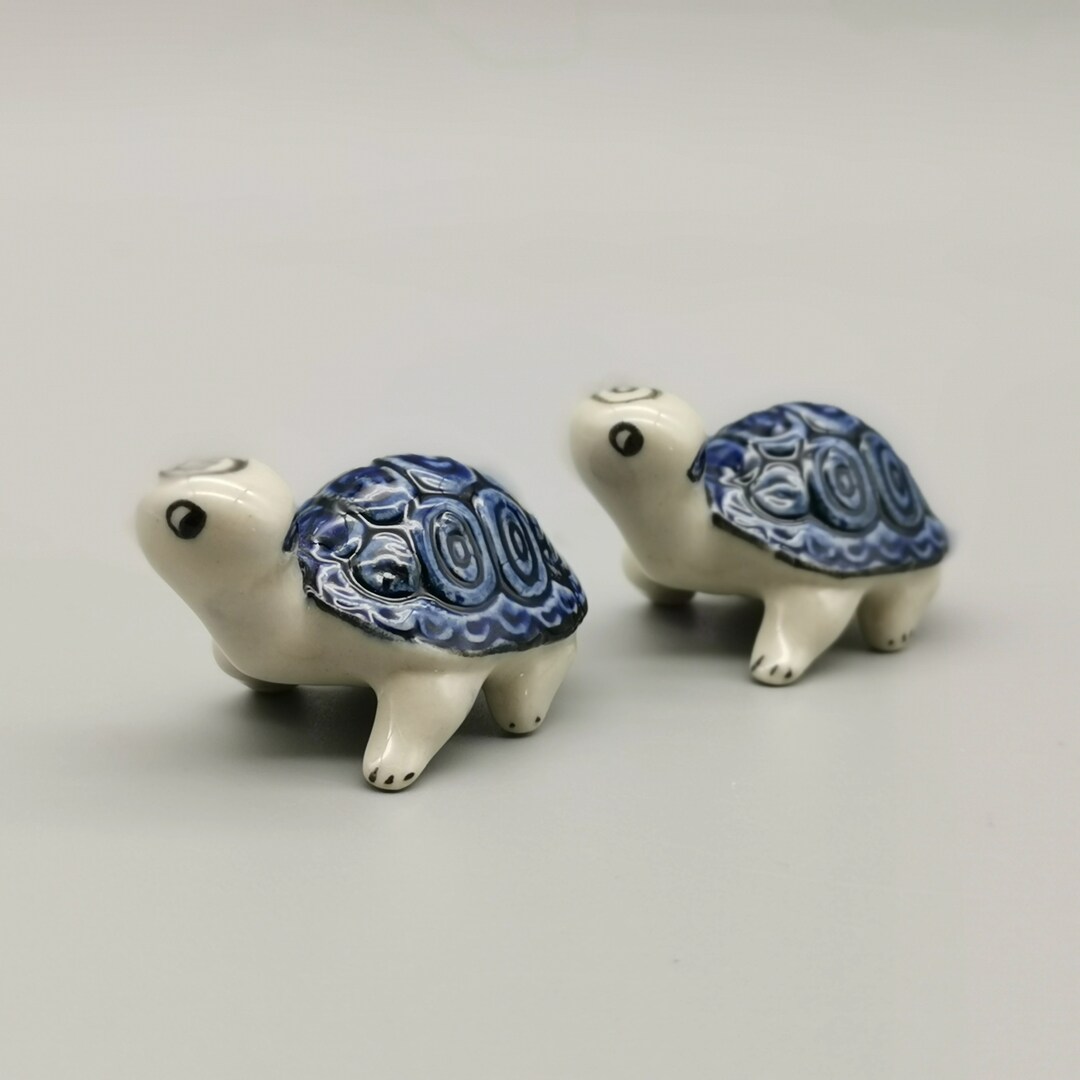 Set of 2 Ceramic Turtle Figurine Small Blue-white Turtle - Etsy