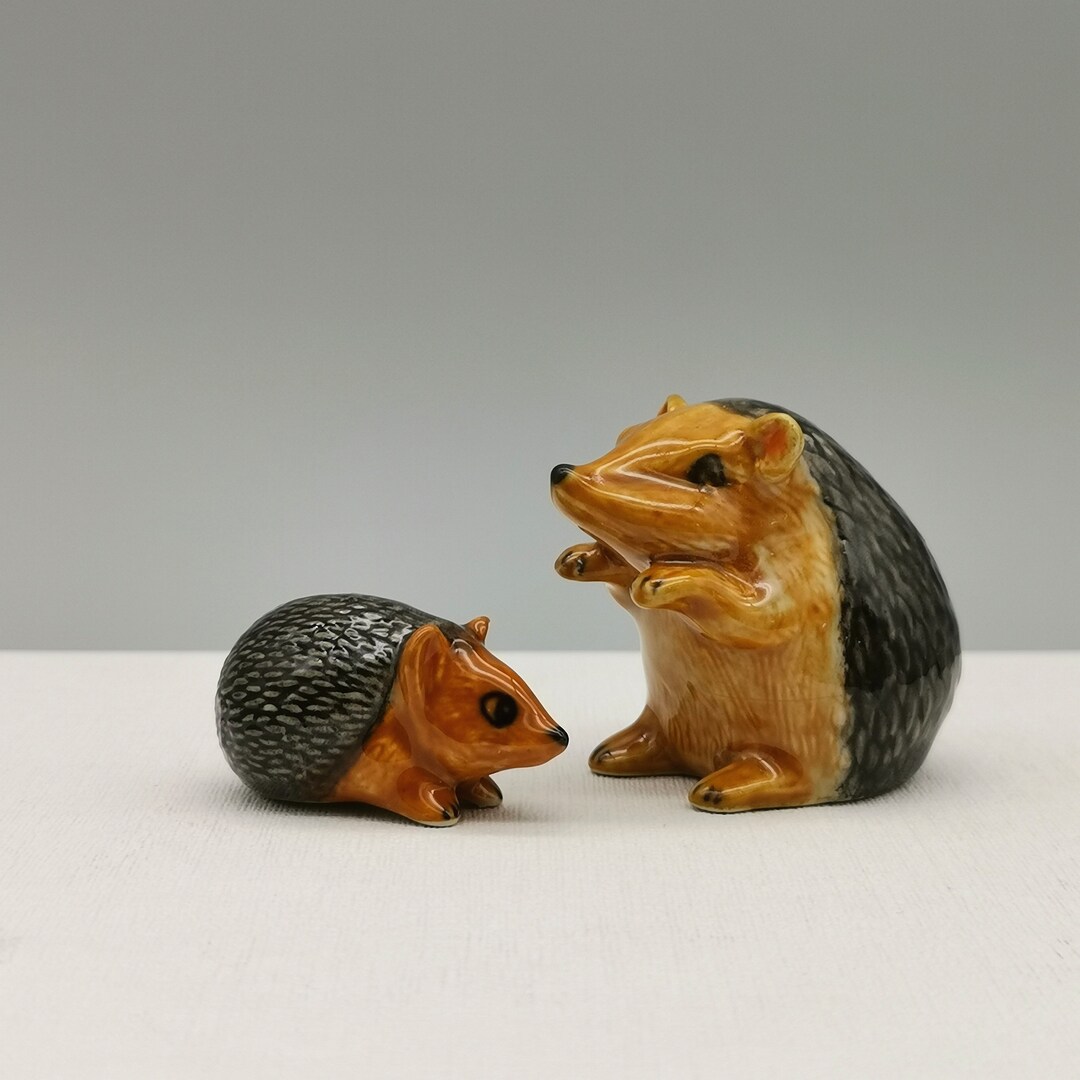 Set of 2 Ceramic Hedgehog Figurine-hedgehog Figurine-miniature ...