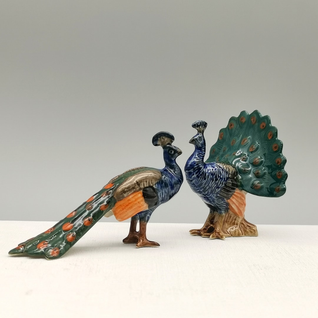 Set of 2 Miniature Ceramic Peacock Figurines for Decoration,cute ...