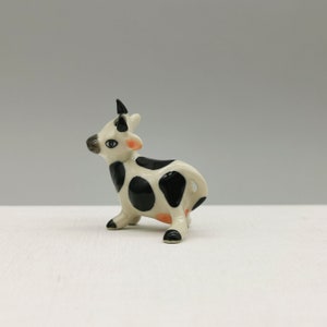 Miniature Ceramic Cow Baby, Handmade, for Room Decoration, Black and ...