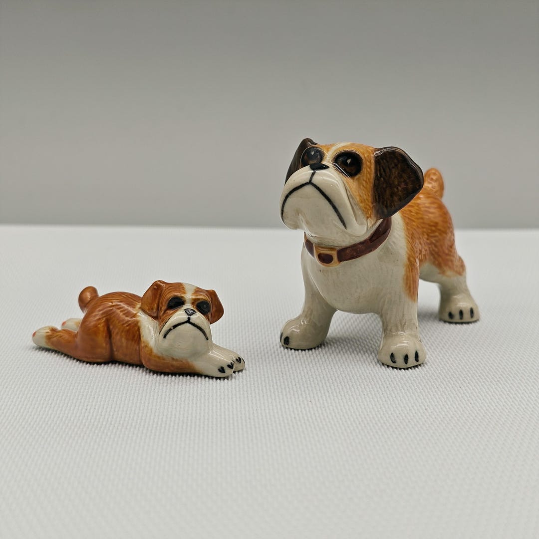 Set of 2 Ceramic French-bulldog Figurine-small Ceramic Dog Statue ...