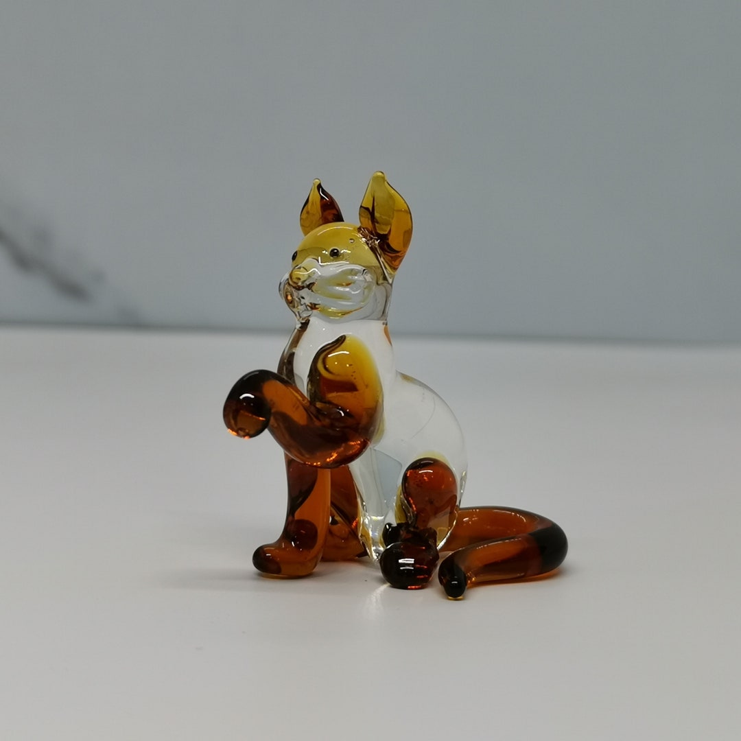 Blown Glass Cat Figurine, Lucky Cat, Brown Cat Figurine, Birthday Gift ...