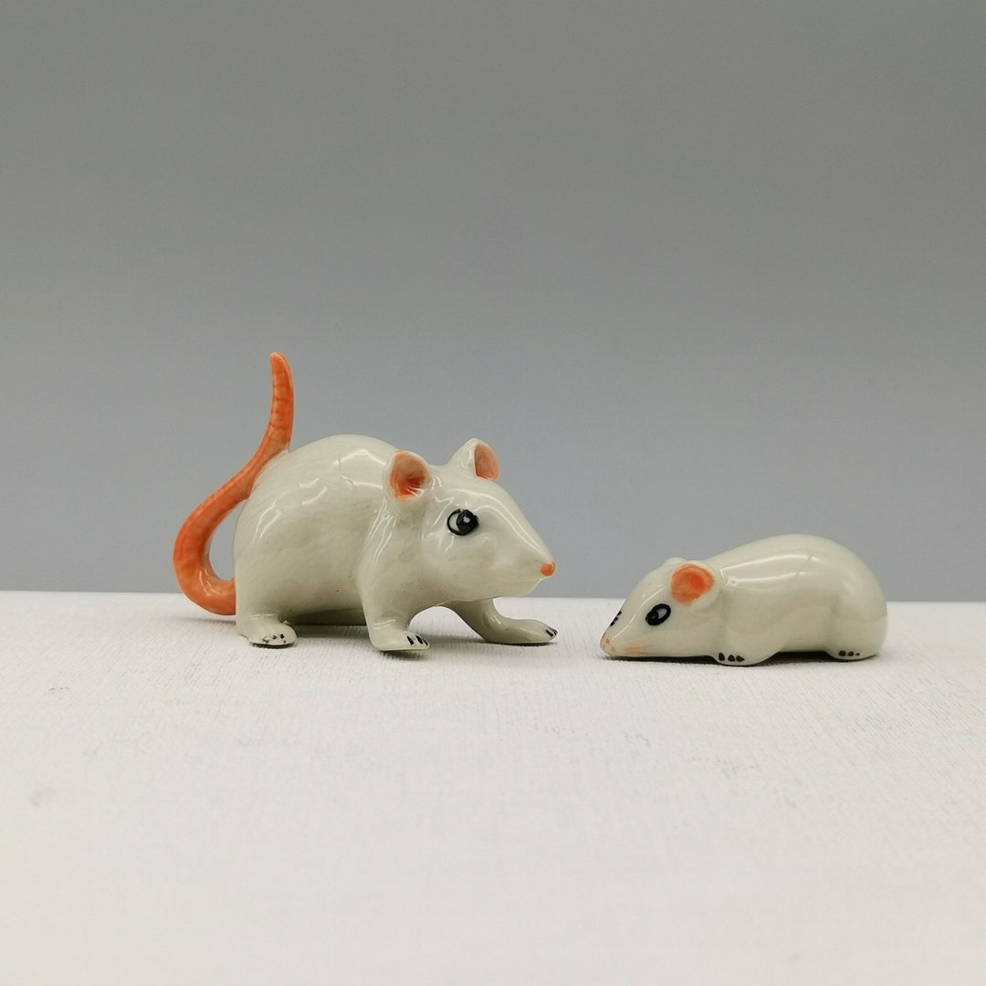 Set of 2 Miniature Ceramic Rat Figurines for Decoration-adorable Rat ...