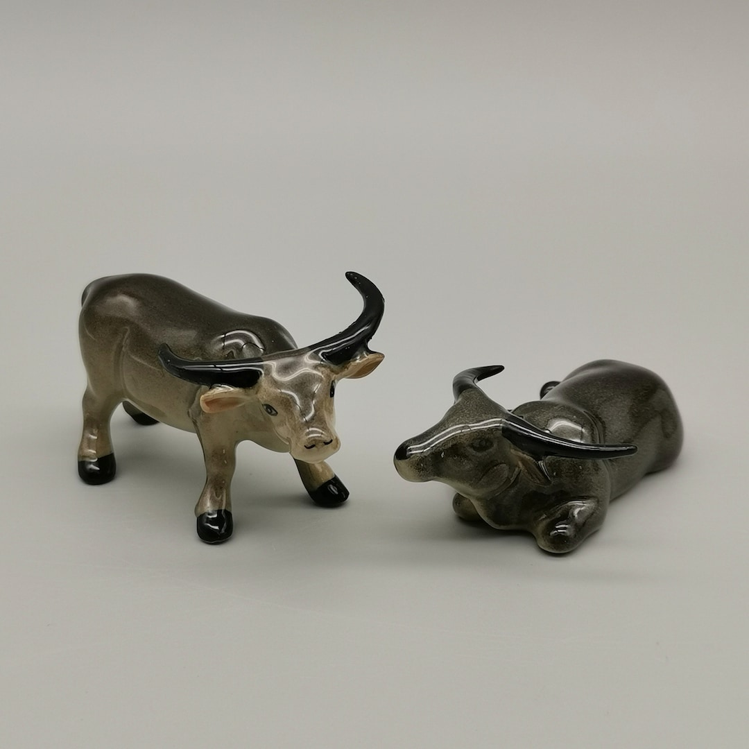 Set of 2 Ceramic Buffalo Figurines Miniature Buffalo Thai - Etsy