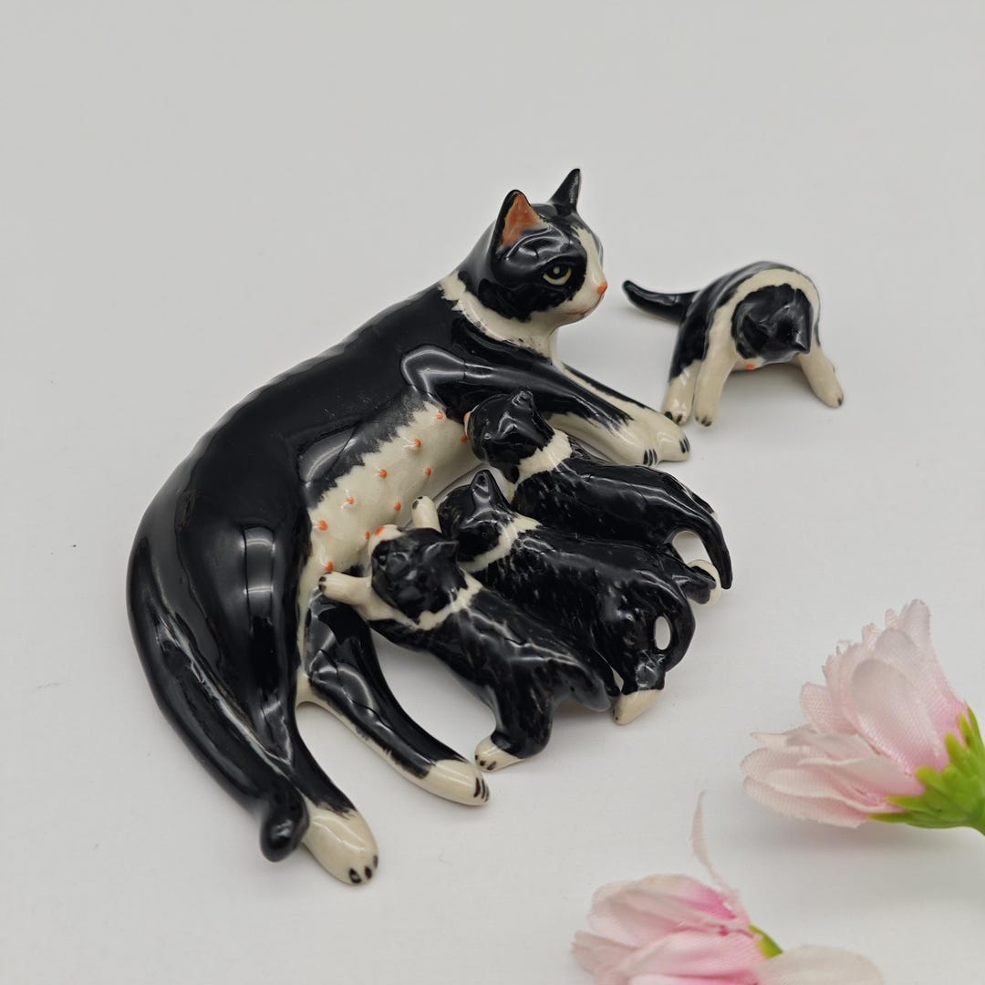 Tuxedo Cats Figurine-black and White Cat Figurine-ceramic Black Cat ...