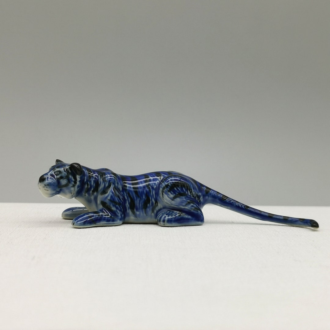 Ceramic Tiger Figurine, Blue Tiger, Handmade, Tiger Miniature ...