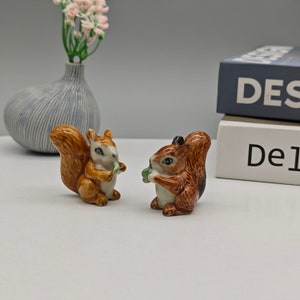 Set of 2 Miniature Ceramic Squirrel Figurines for Decoration-adorable ...