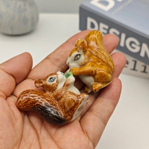Set of 2 Miniature Ceramic Squirrel Figurines for Decoration-adorable ...