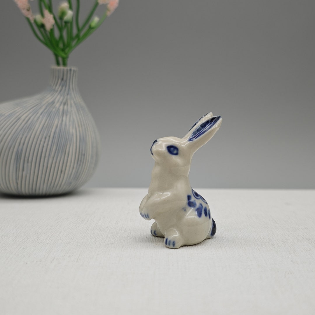 Miniature Ceramic Rabbit Figurines for Decoration,blue-white, Small ...