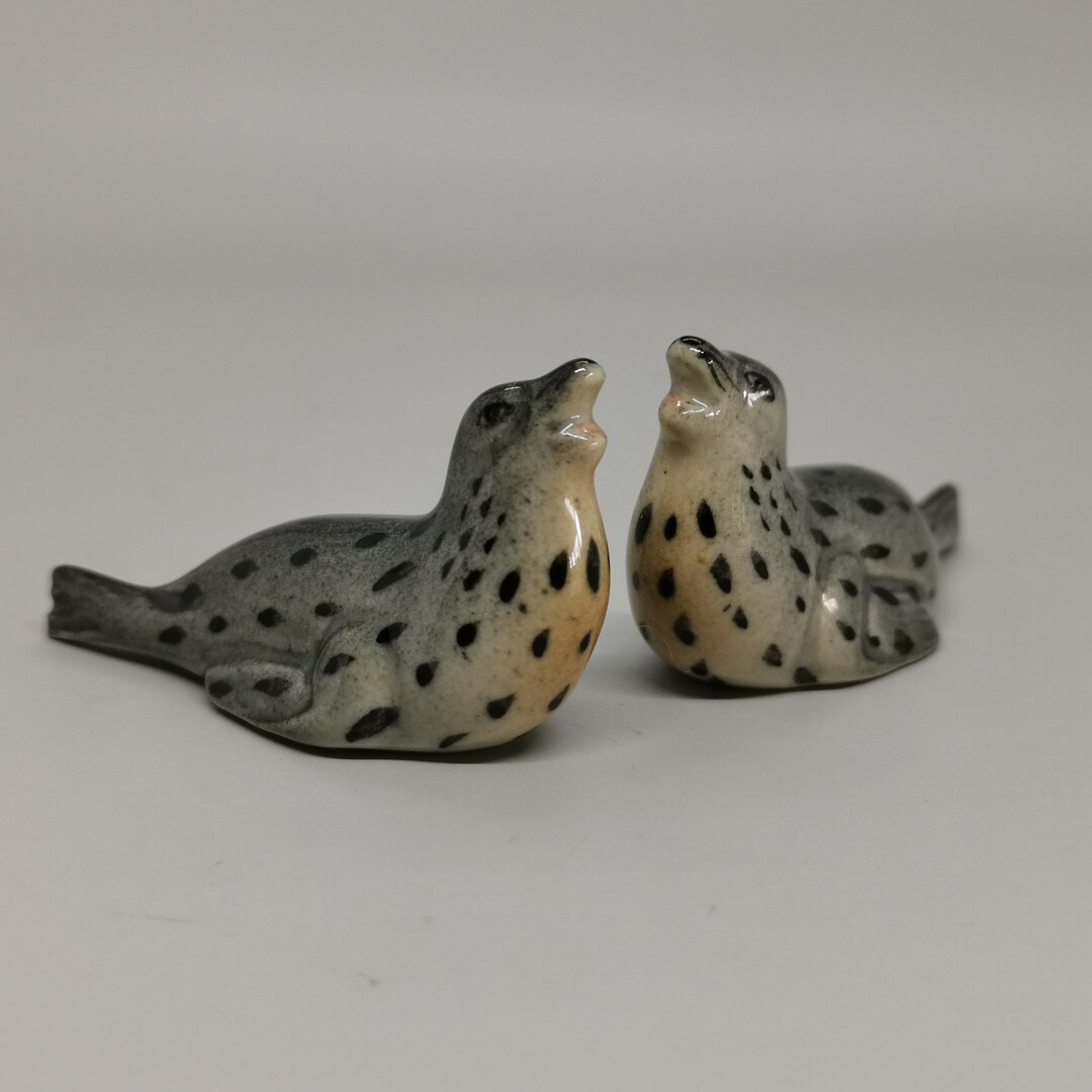 Set of 2 Ceramic Sea Lion Figurine, Dolls House Miniature, Miniature ...